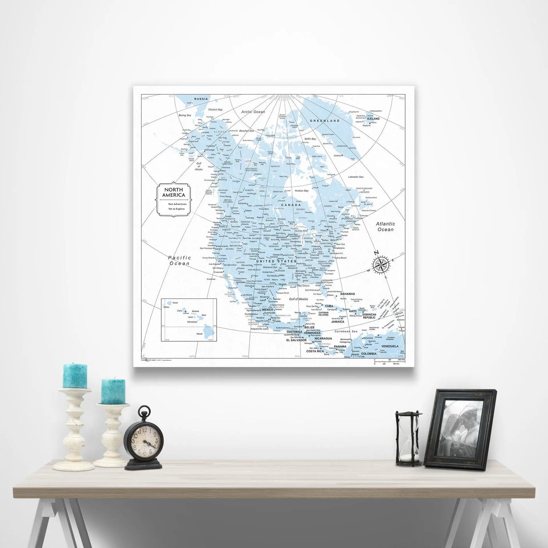 North America Poster - Light Blue Color Splash - Conquest Maps LLC