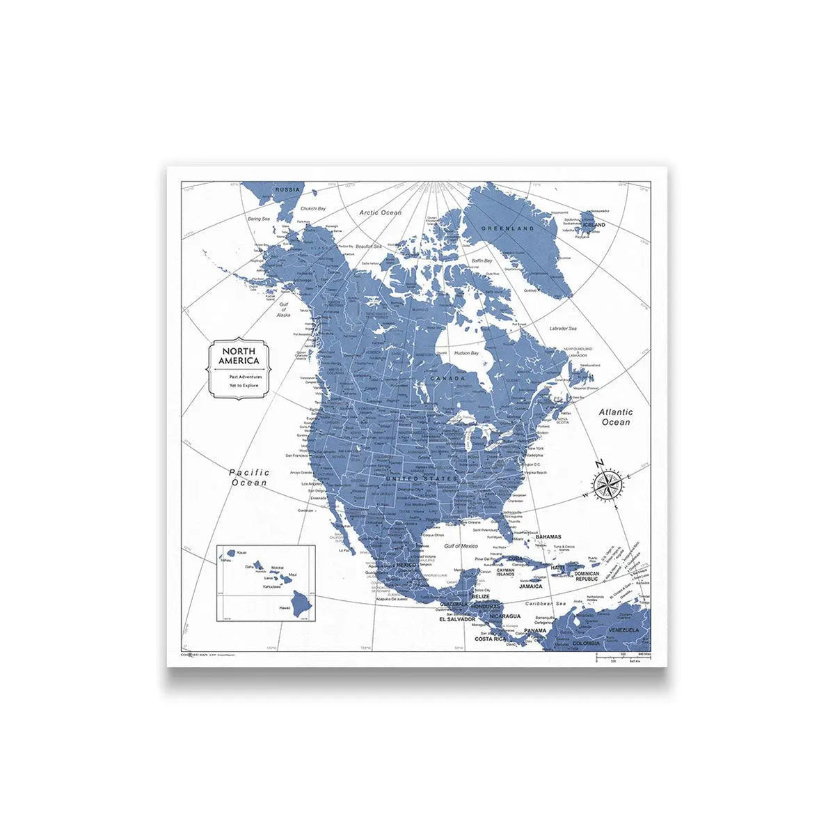 North America Poster - Navy Color Splash - Conquest Maps LLC
