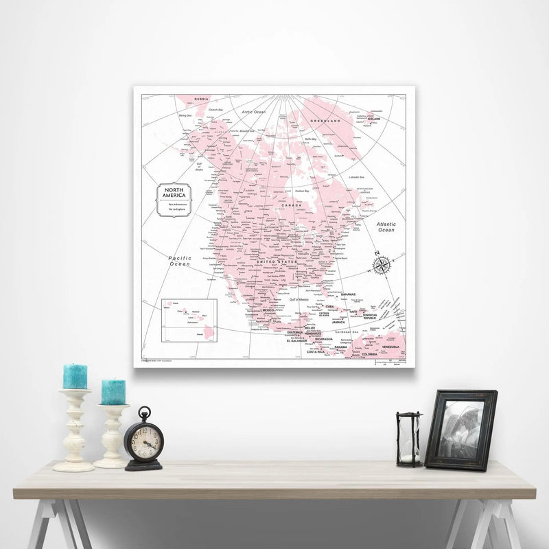 North America Poster - Pink Color Splash - Conquest Maps LLC