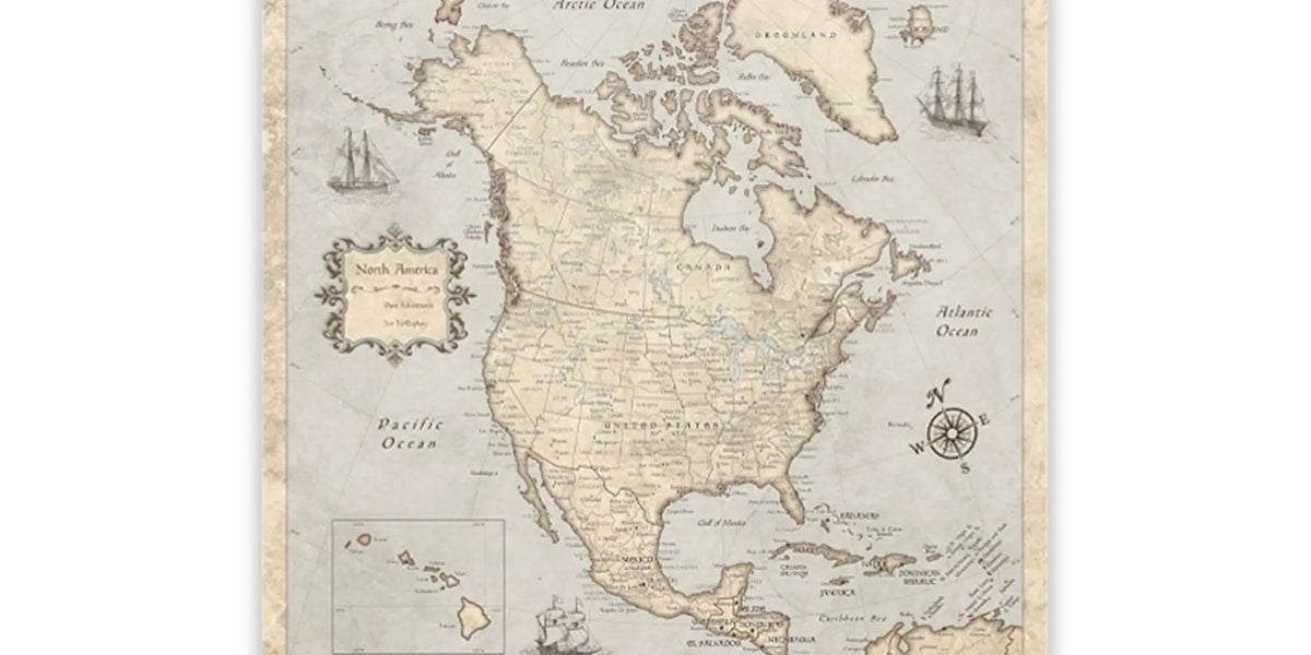 North America Travel Map Poster: Rustic Vintage — Conquest Maps LLC