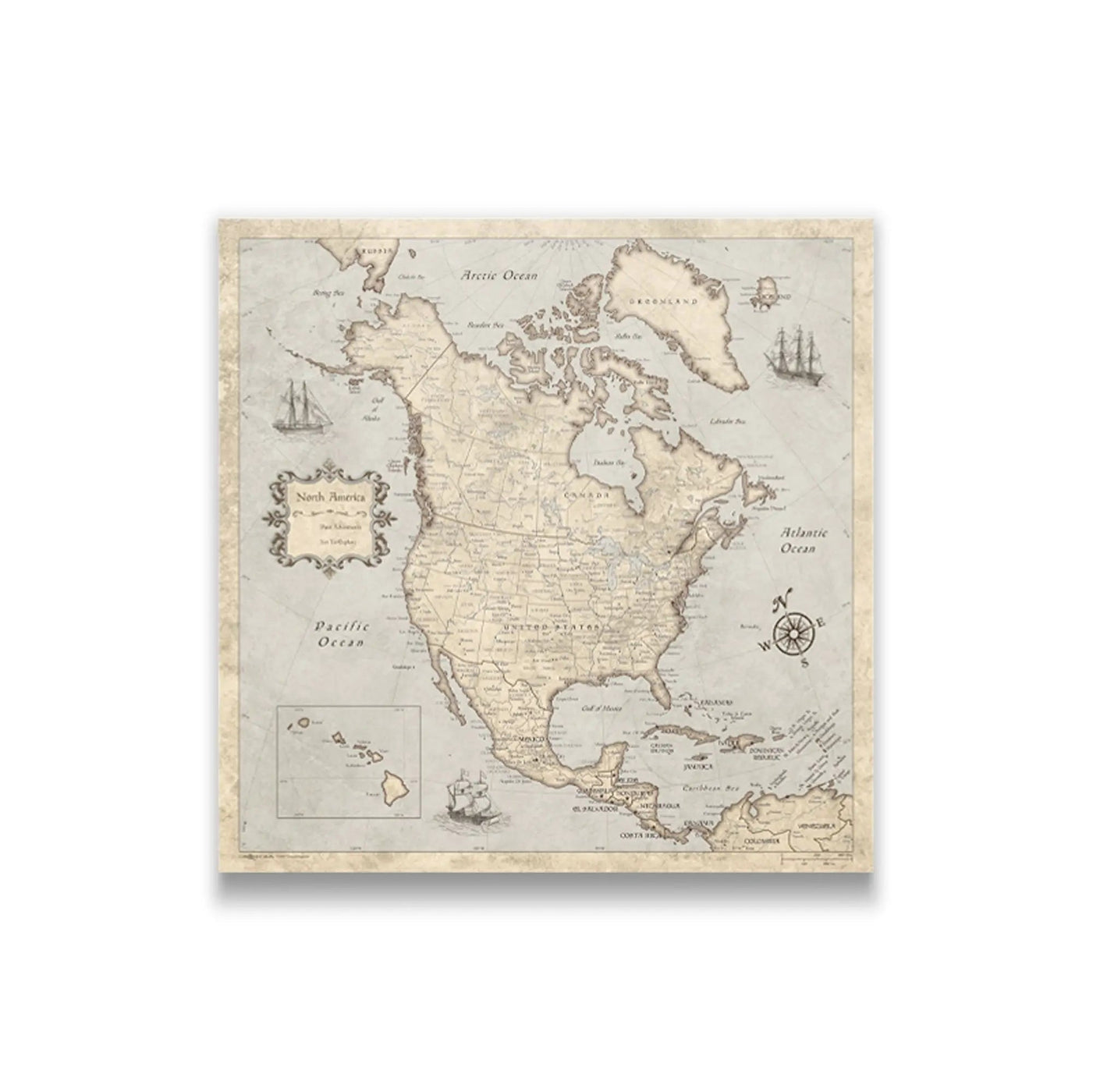 North America Travel Map Poster: Rustic Vintage — Conquest Maps LLC