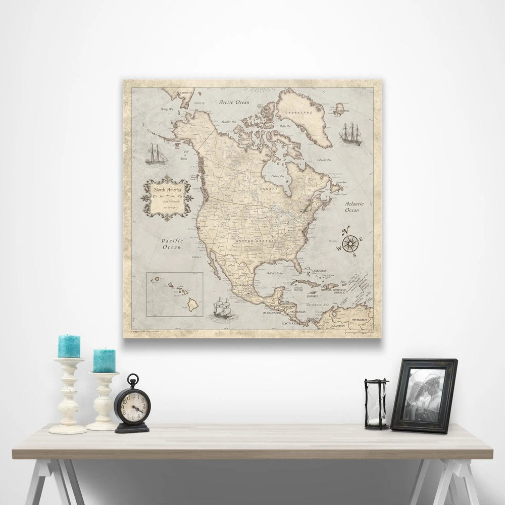 North America Travel Map Poster: Rustic Vintage