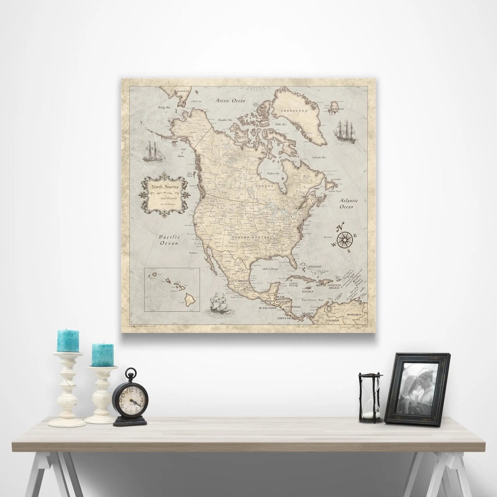 North America Travel Map Poster: Rustic Vintage