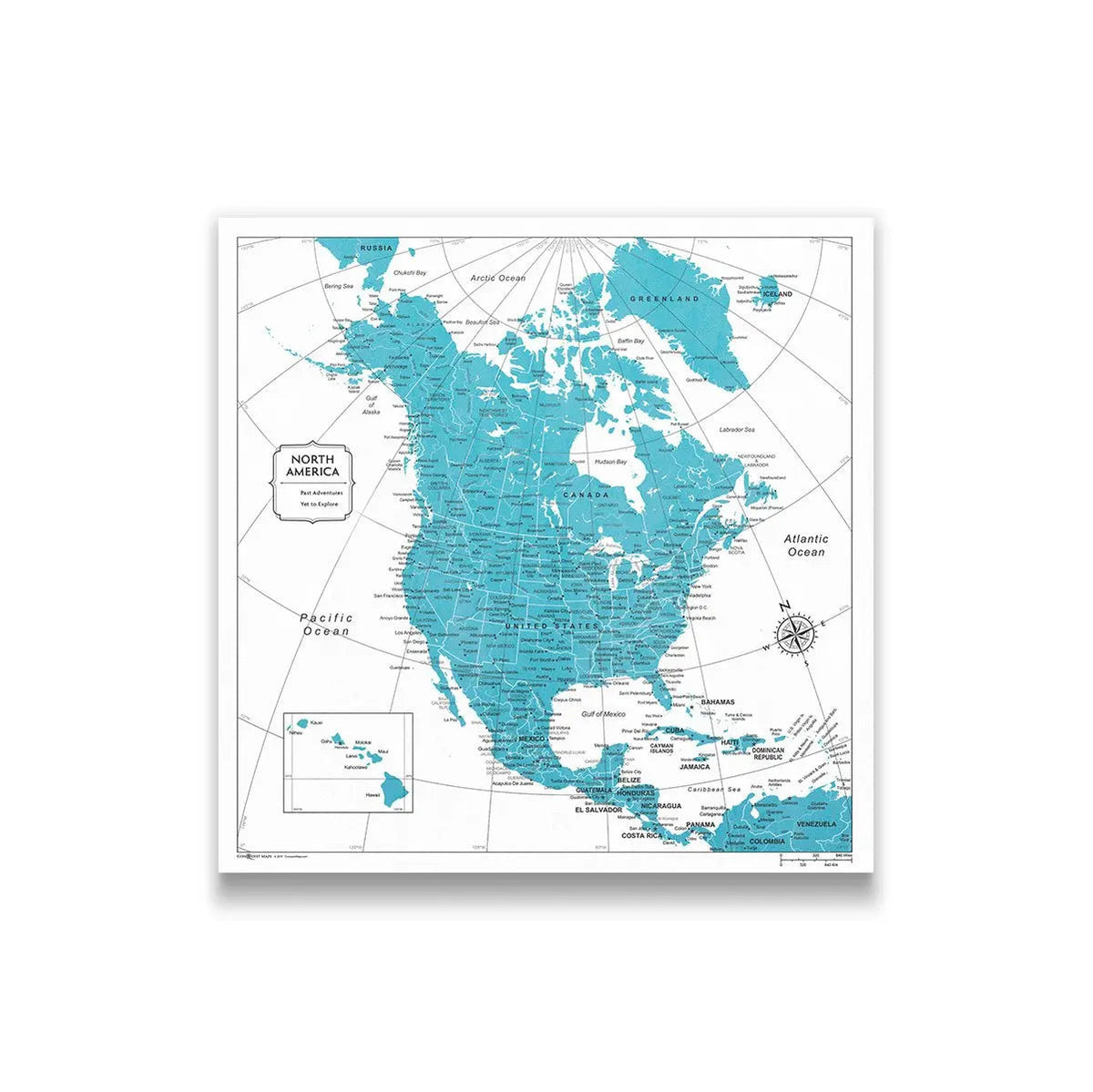 North America Poster - Teal Color Splash - Conquest Maps LLC