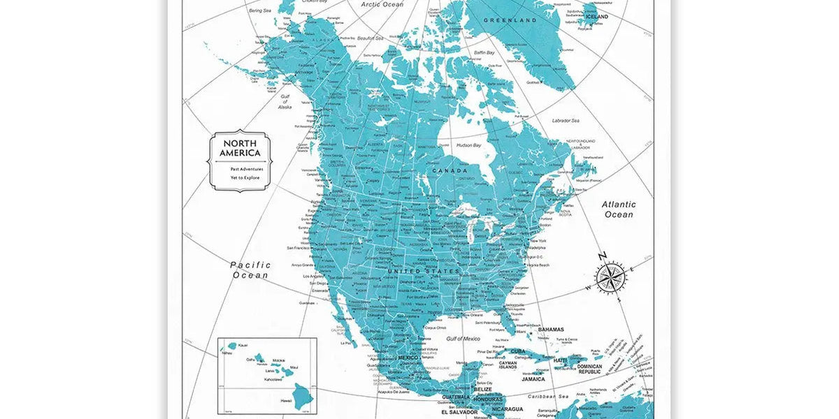 North America Poster - Teal Color Splash - Conquest Maps LLC