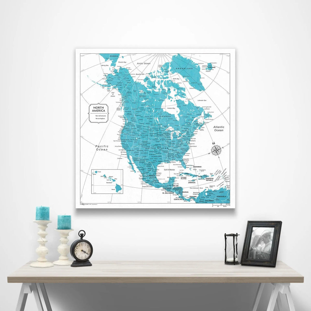North America Poster - Teal Color Splash - Conquest Maps LLC