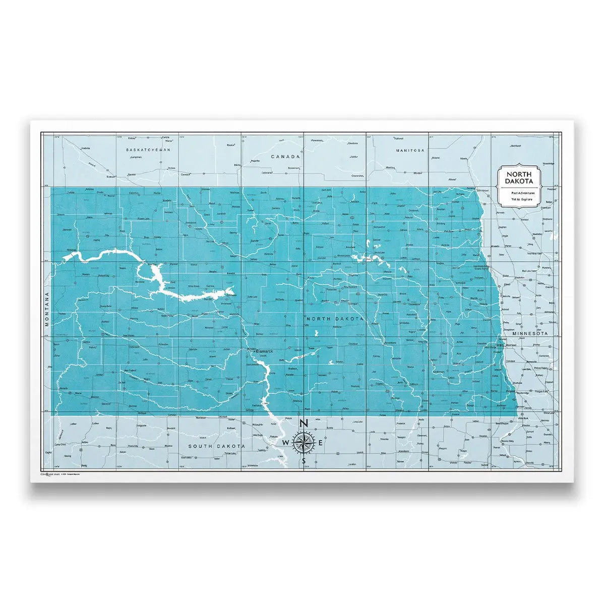 North Dakota Map Poster - Teal Color Splash - Conquest Maps LLC