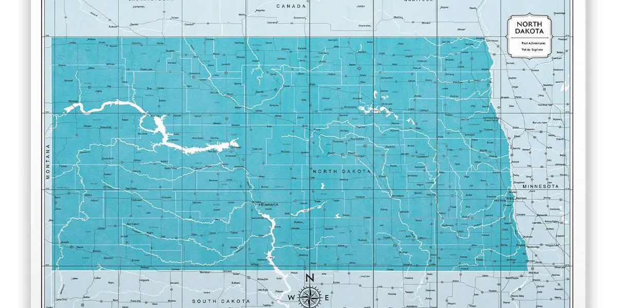 North Dakota Map Poster - Teal Color Splash - Conquest Maps LLC