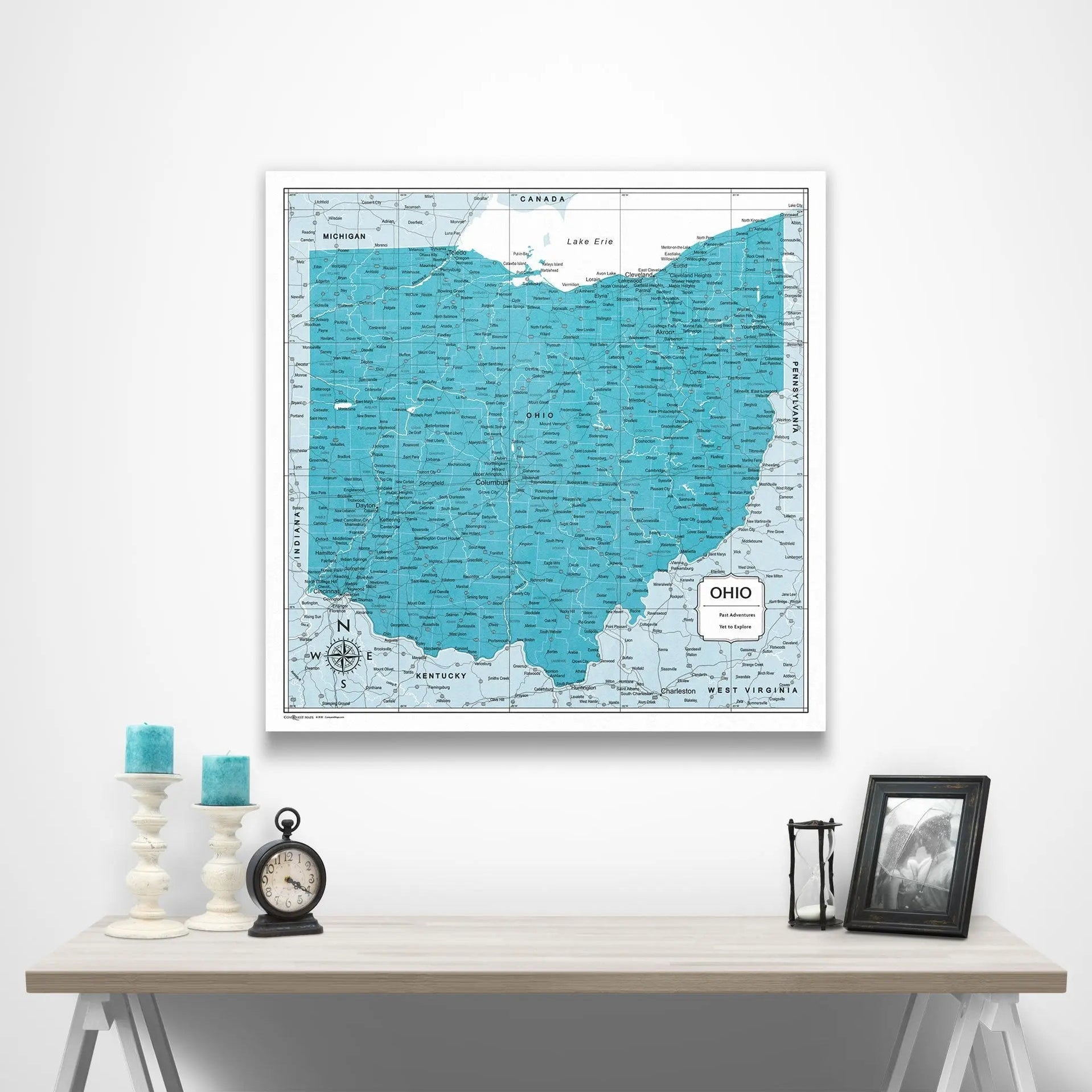 Ohio Map Poster - Teal Color Splash - Conquest Maps LLC