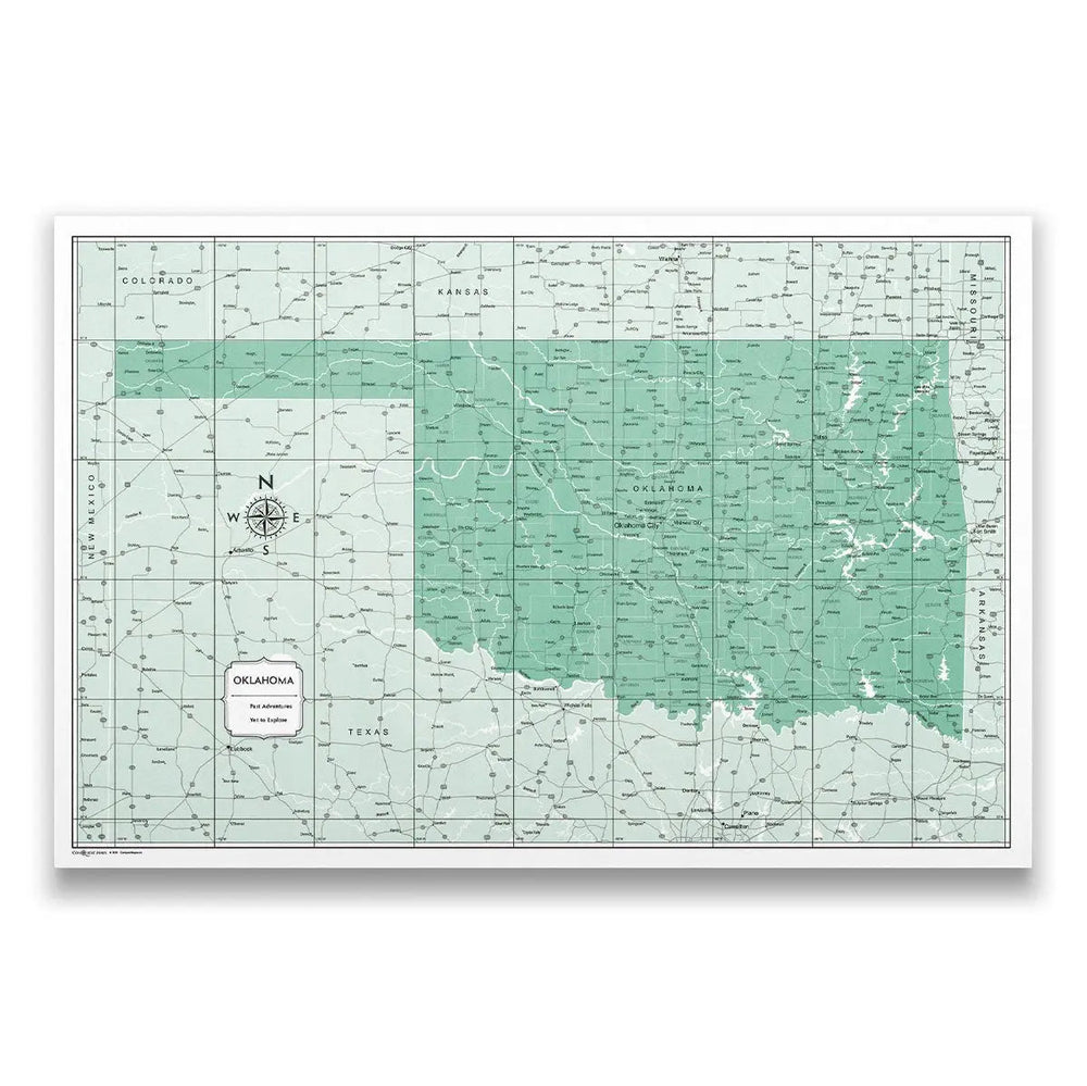 Oklahoma Map Poster - Green Color Splash - Conquest Maps LLC
