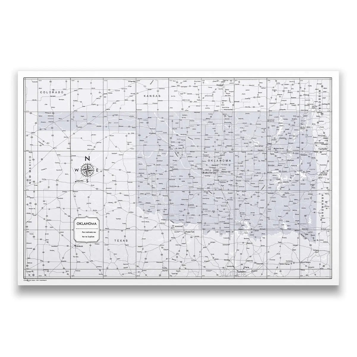Oklahoma Map Poster - Light Gray Color Splash - Conquest Maps LLC