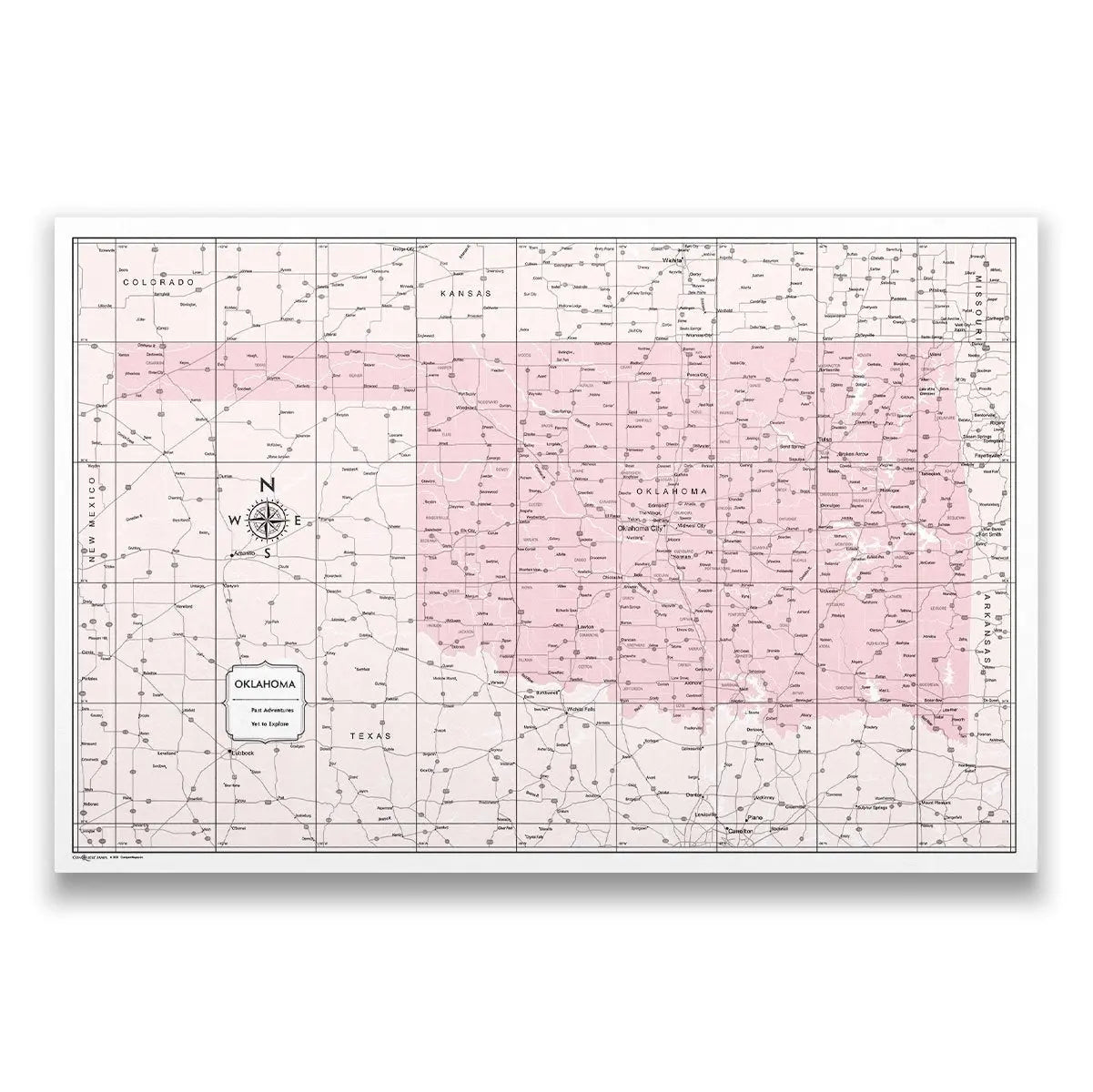 Oklahoma Map Poster - Pink Color Splash - Conquest Maps LLC
