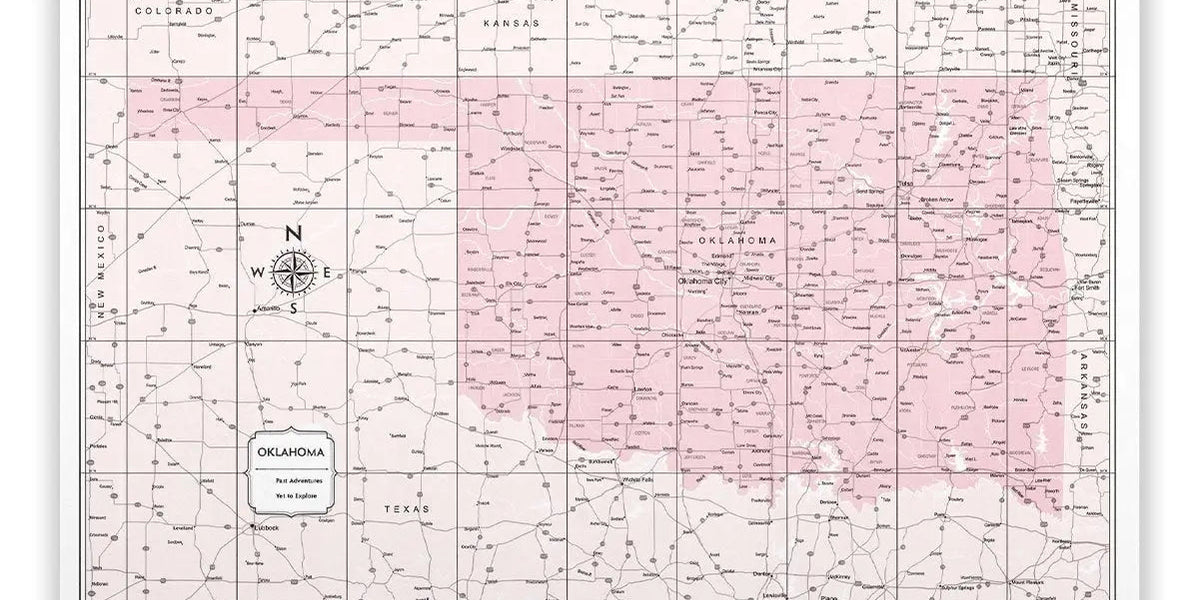 Oklahoma Map Poster - Pink Color Splash - Conquest Maps LLC