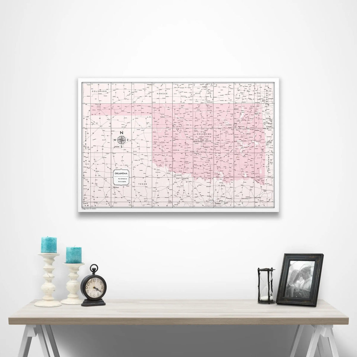 Oklahoma Map Poster - Pink Color Splash - Conquest Maps LLC