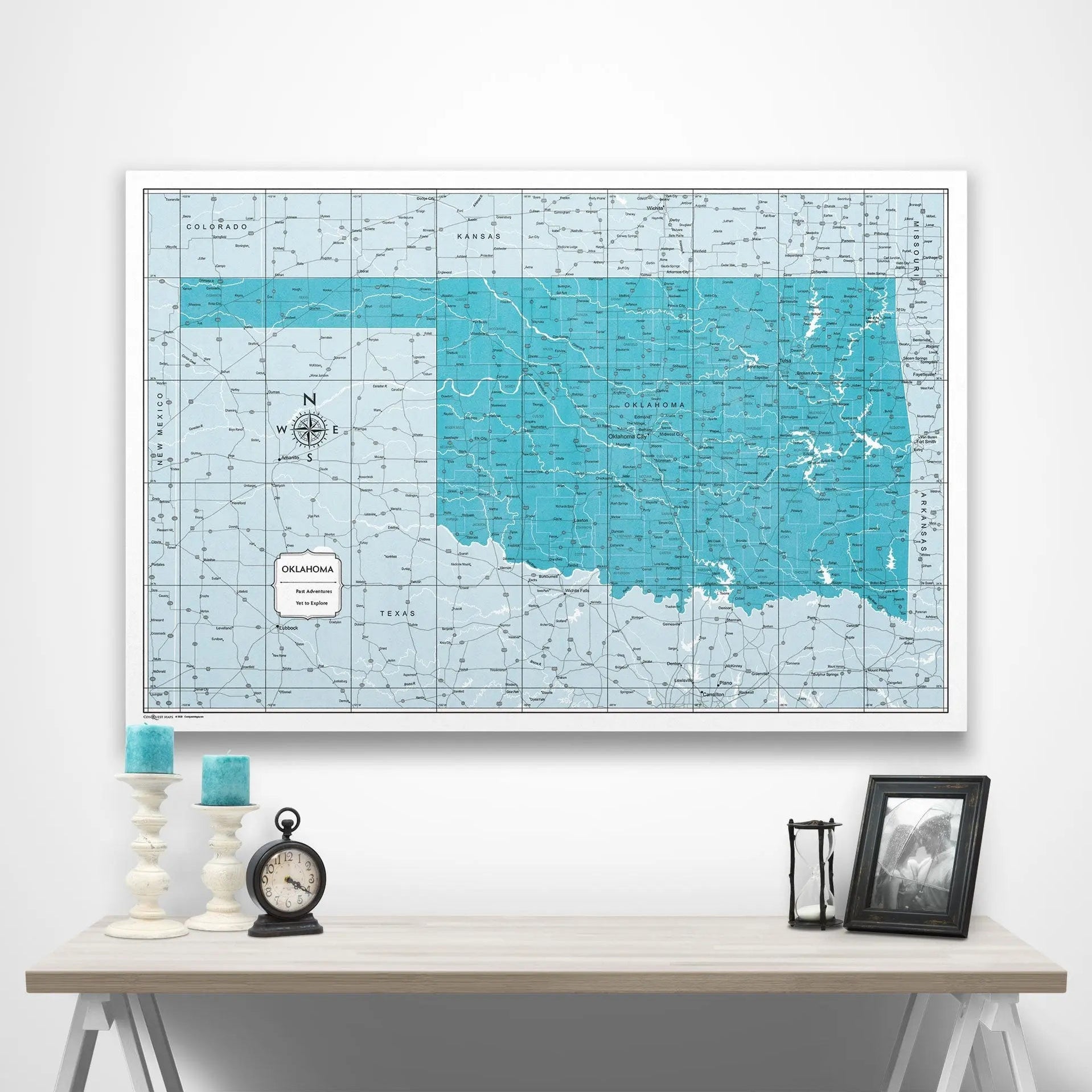 Oklahoma Map Poster - Teal Color Splash - Conquest Maps LLC