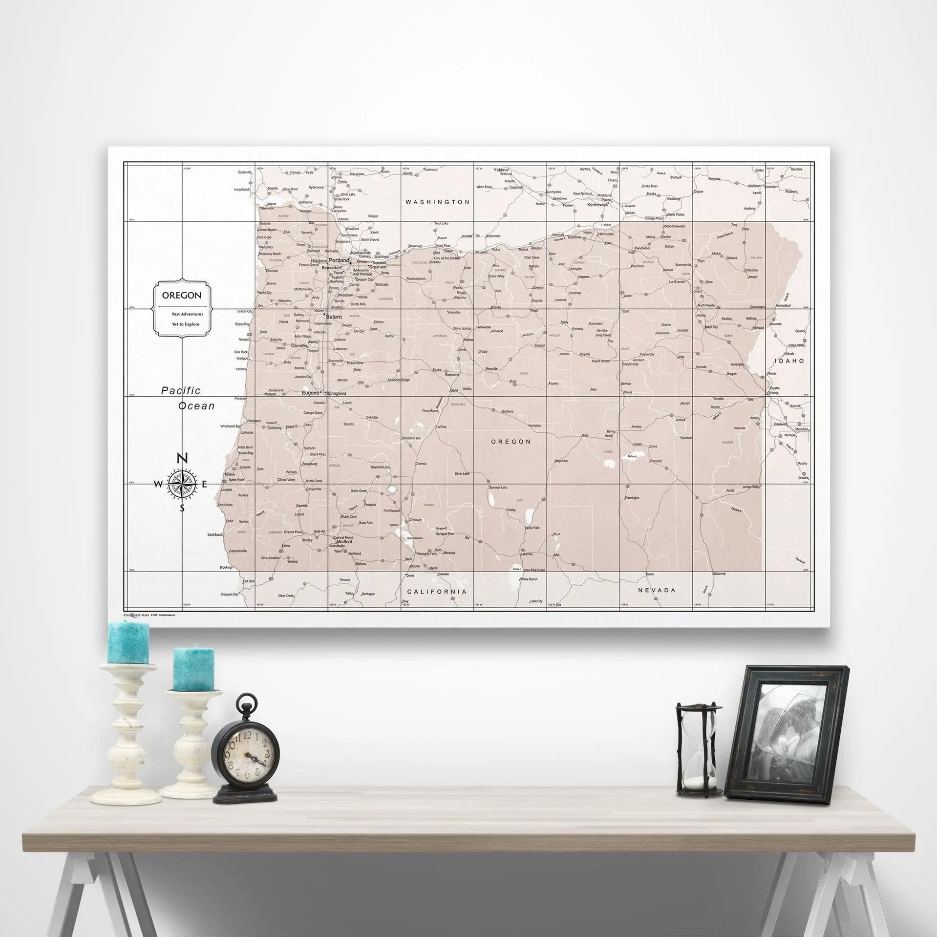 Oregon Map Poster - Light Brown Color Splash - Conquest Maps LLC