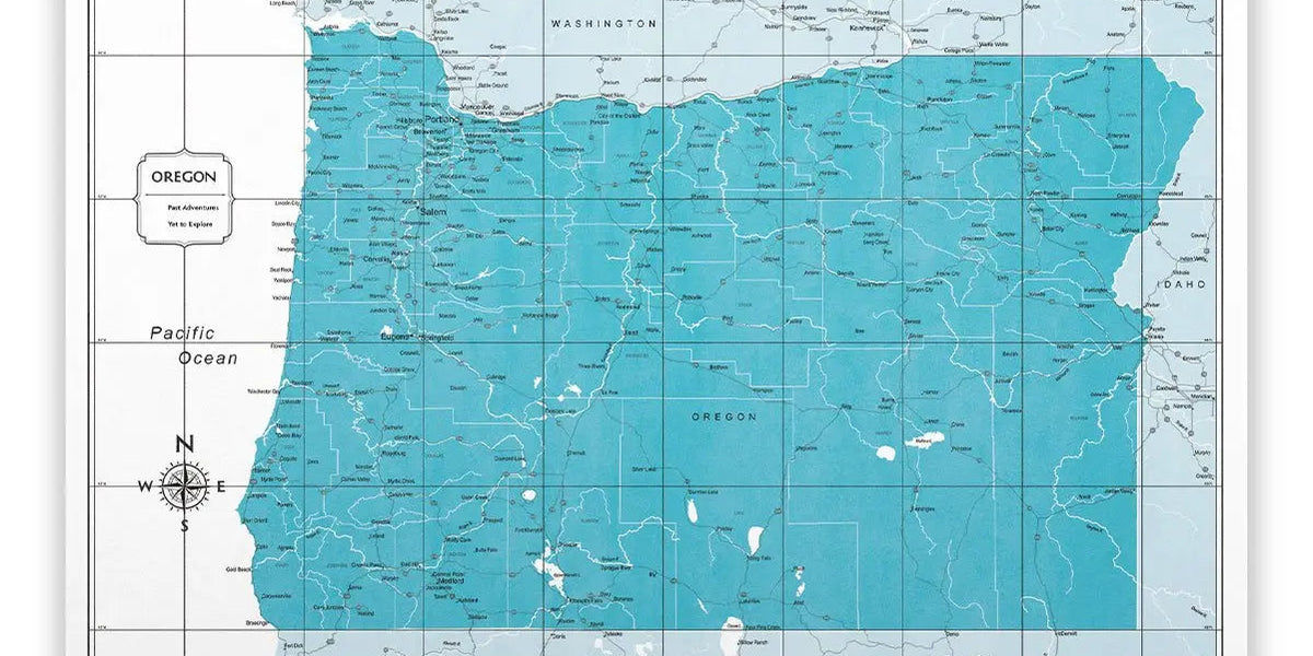 Oregon Map Poster - Teal Color Splash - Conquest Maps LLC