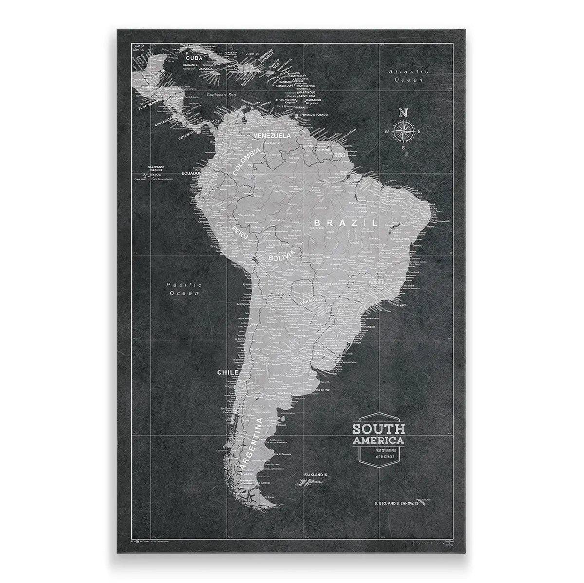 South America Map Poster - Modern Slate - Conquest Maps LLC