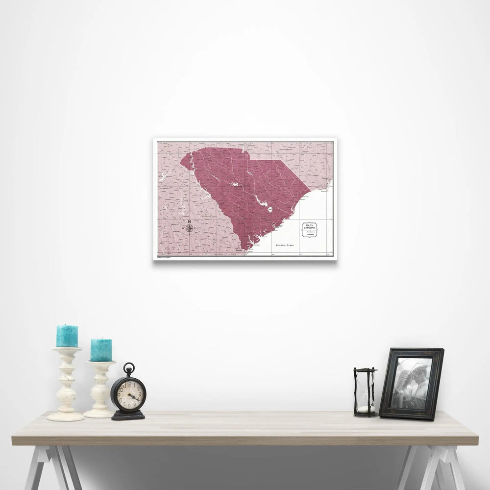 South Carolina Map Poster - Burgundy Color Splash - Conquest Maps LLC