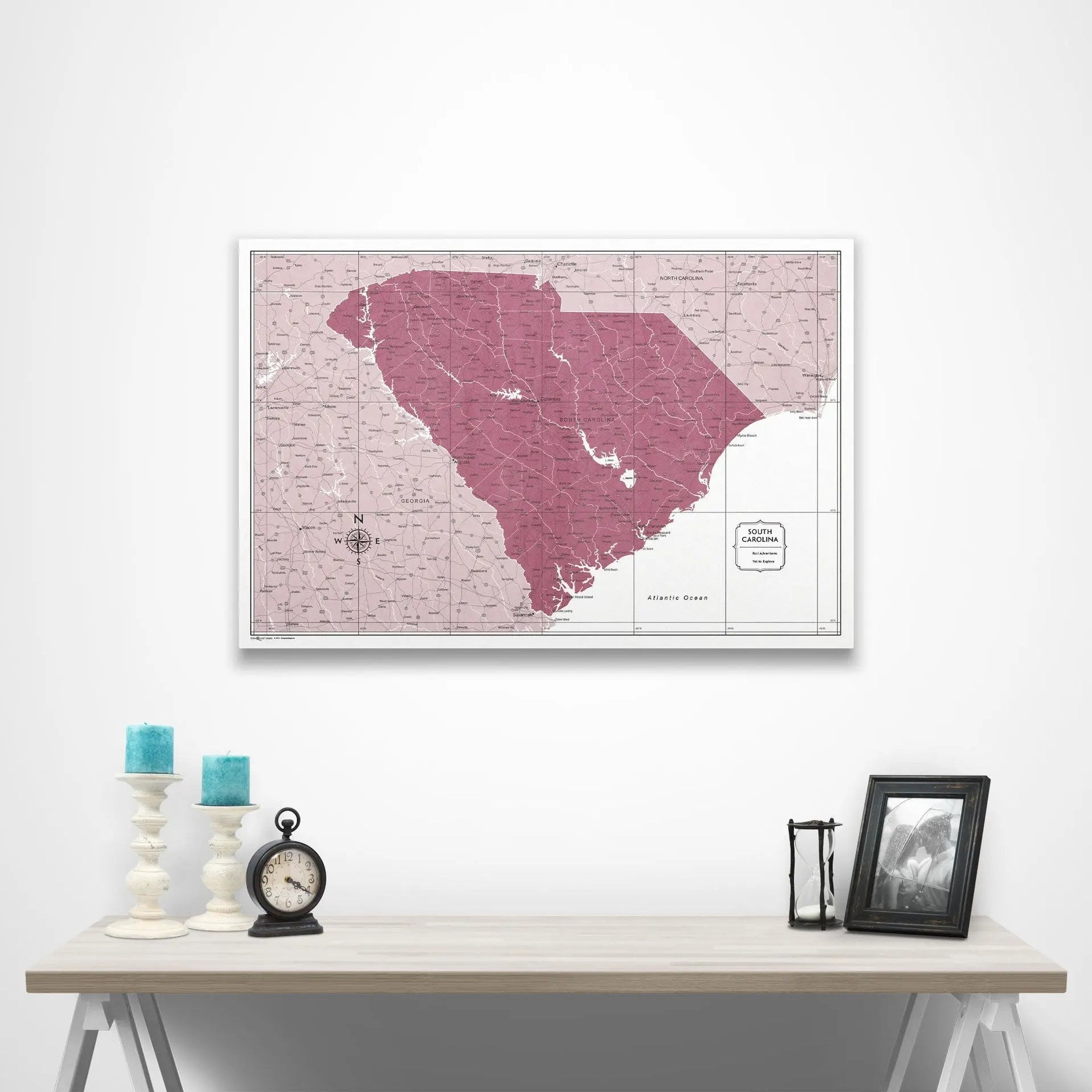 South Carolina Map Poster - Burgundy Color Splash - Conquest Maps LLC