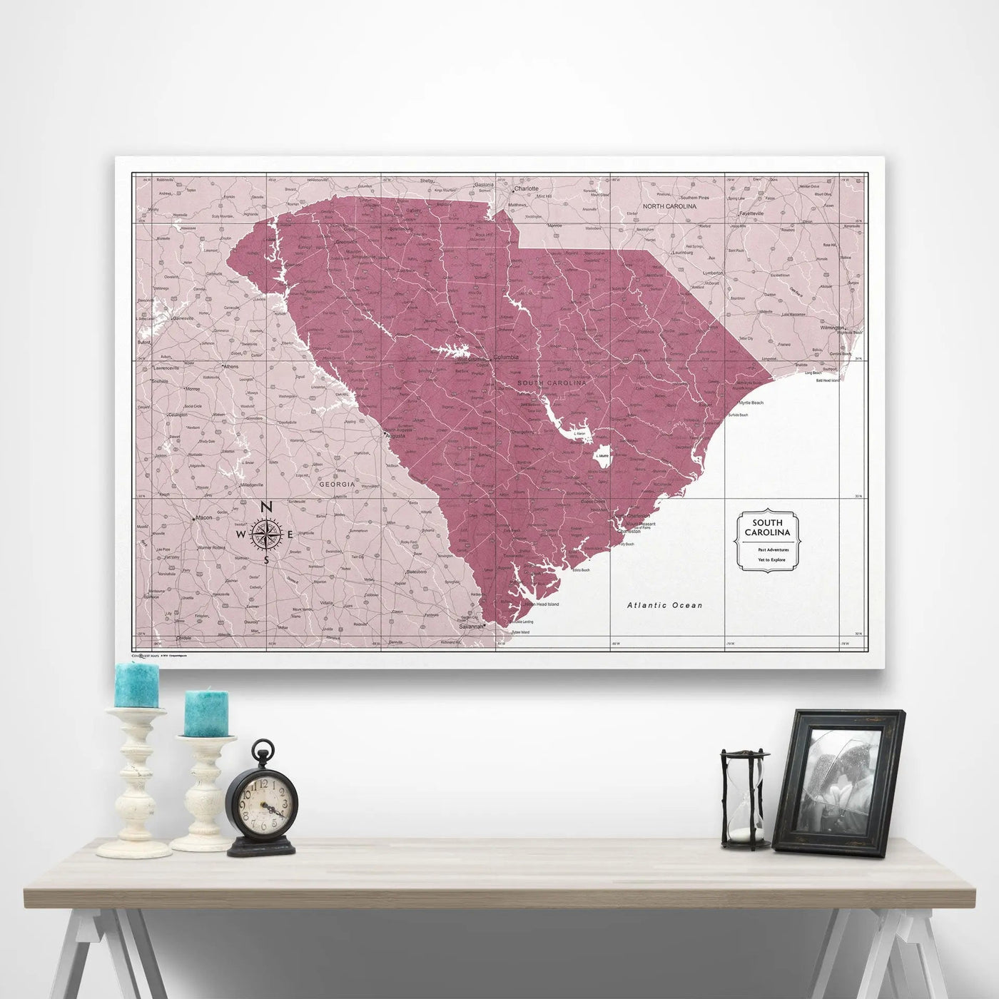 South Carolina Map Poster - Burgundy Color Splash - Conquest Maps LLC