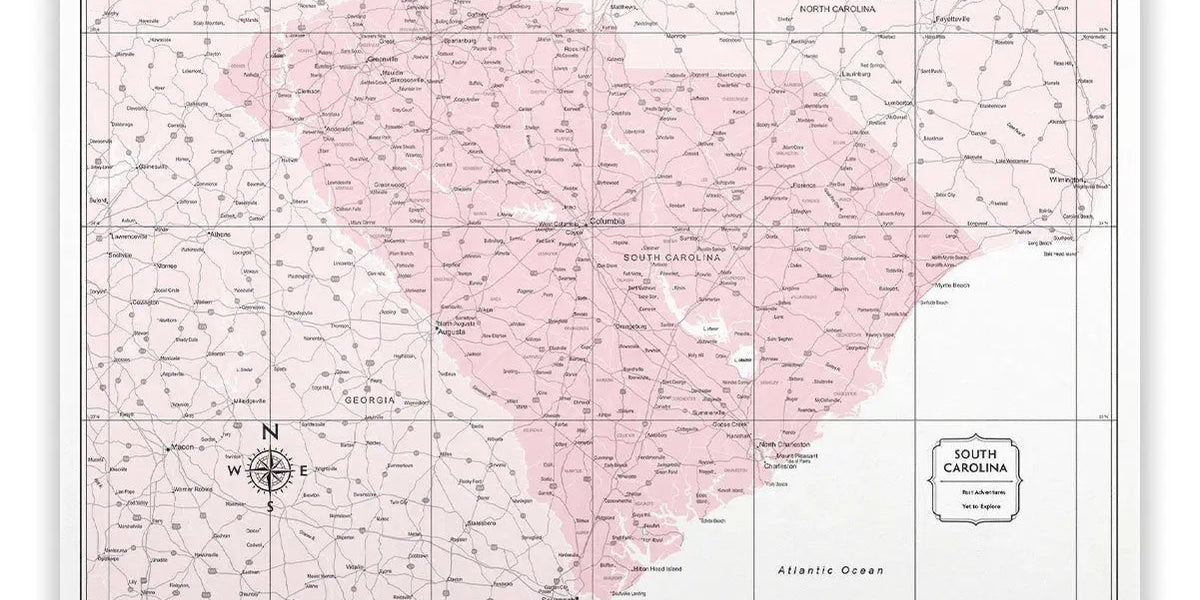 South Carolina Map Poster - Pink Color Splash - Conquest Maps LLC