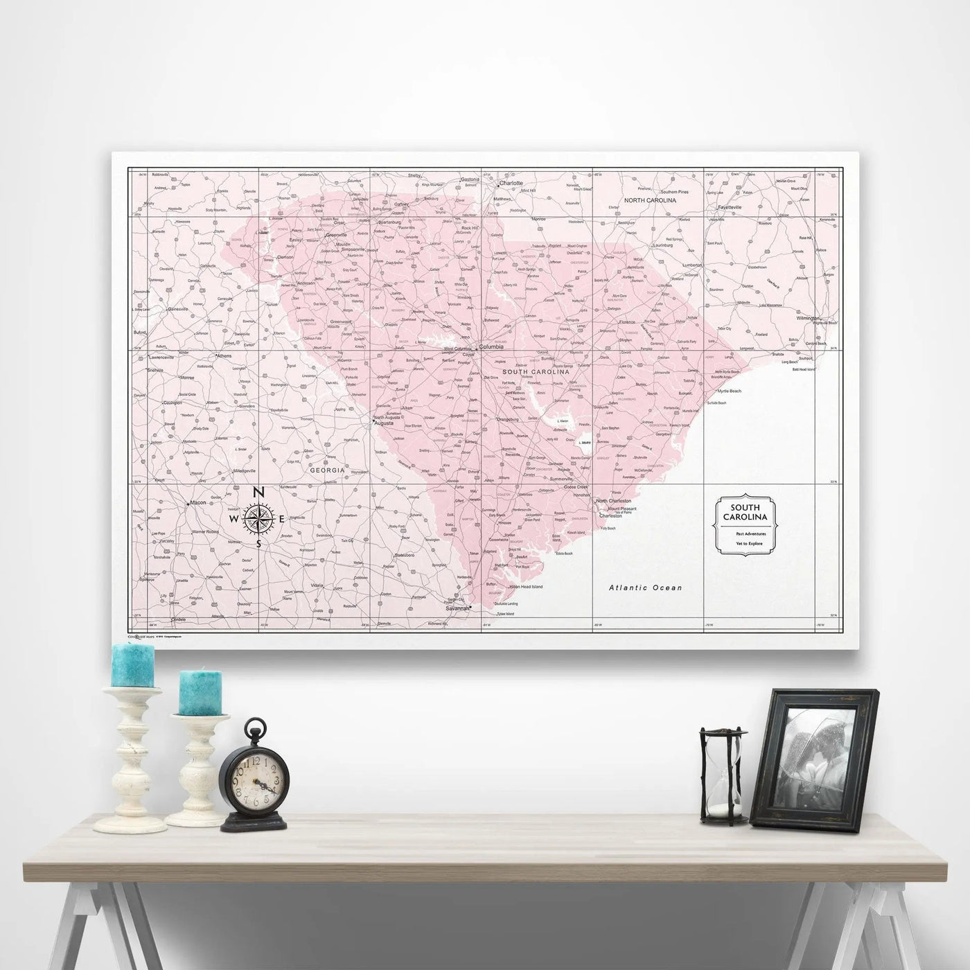 South Carolina Map Poster - Pink Color Splash - Conquest Maps LLC