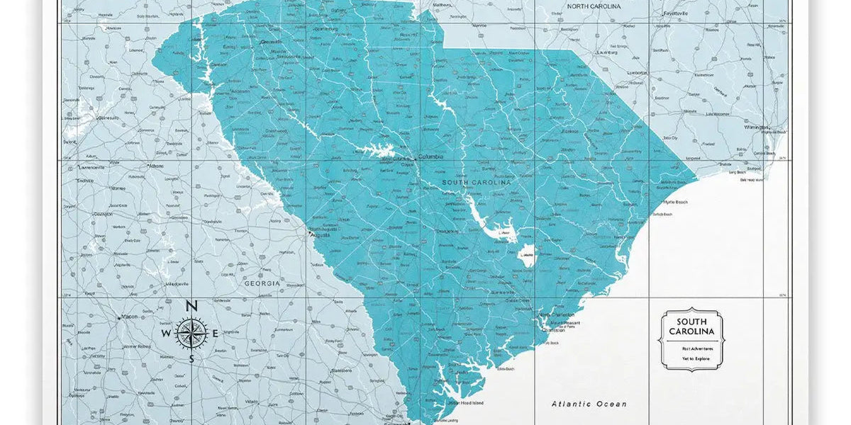 South Carolina Map Poster - Teal Color Splash - Conquest Maps LLC