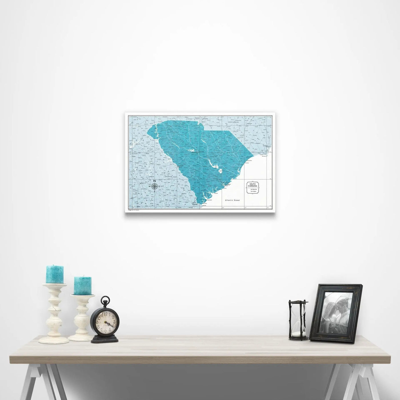South Carolina Map Poster - Teal Color Splash - Conquest Maps LLC