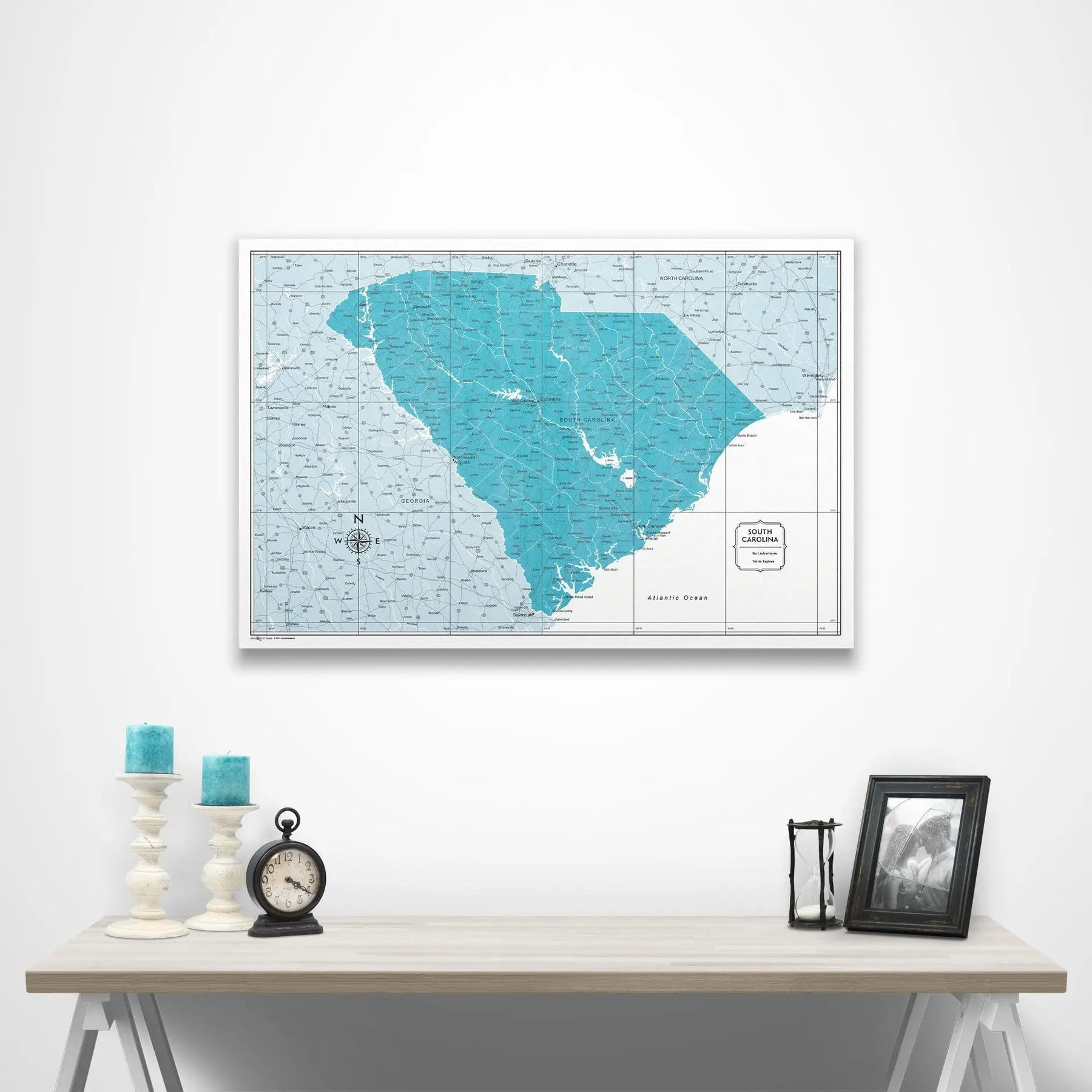 South Carolina Map Poster - Teal Color Splash - Conquest Maps LLC
