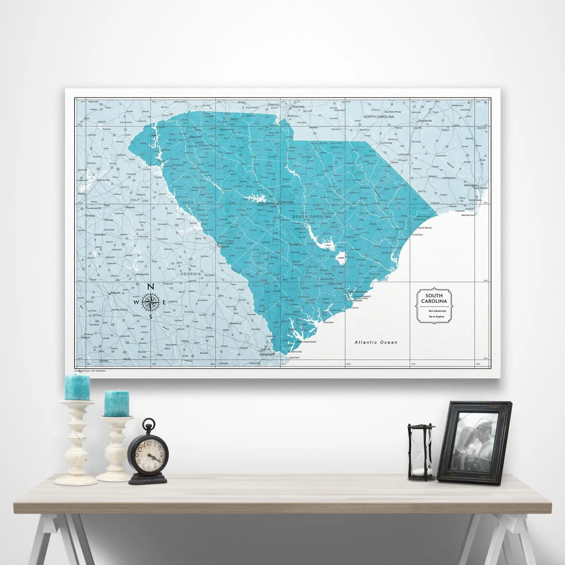 South Carolina Map Poster - Teal Color Splash - Conquest Maps LLC