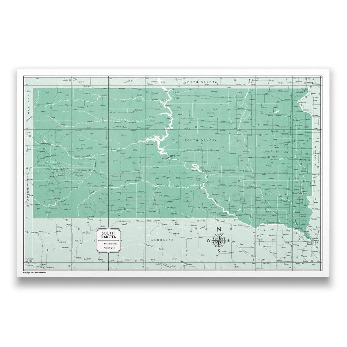 South Dakota Map Poster - Green Color Splash - Conquest Maps LLC