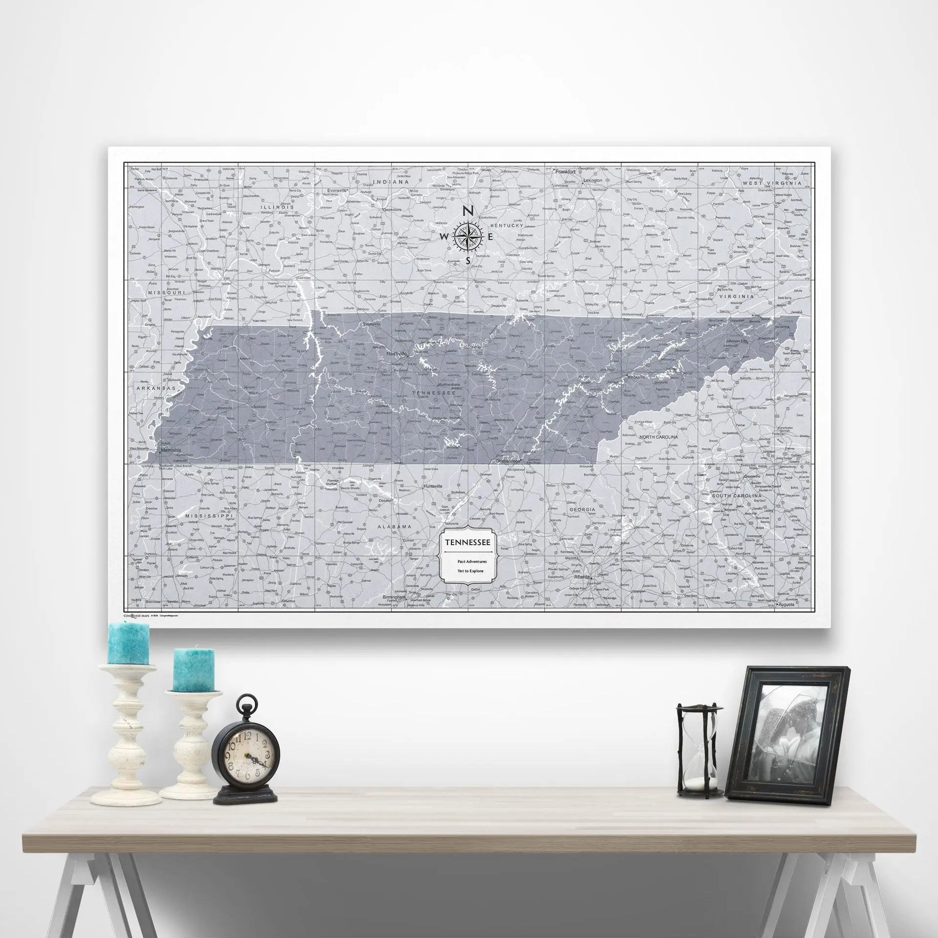 Push Pin Tennessee Map (Pin Board/Poster) - Dark Gray Color Splash ...