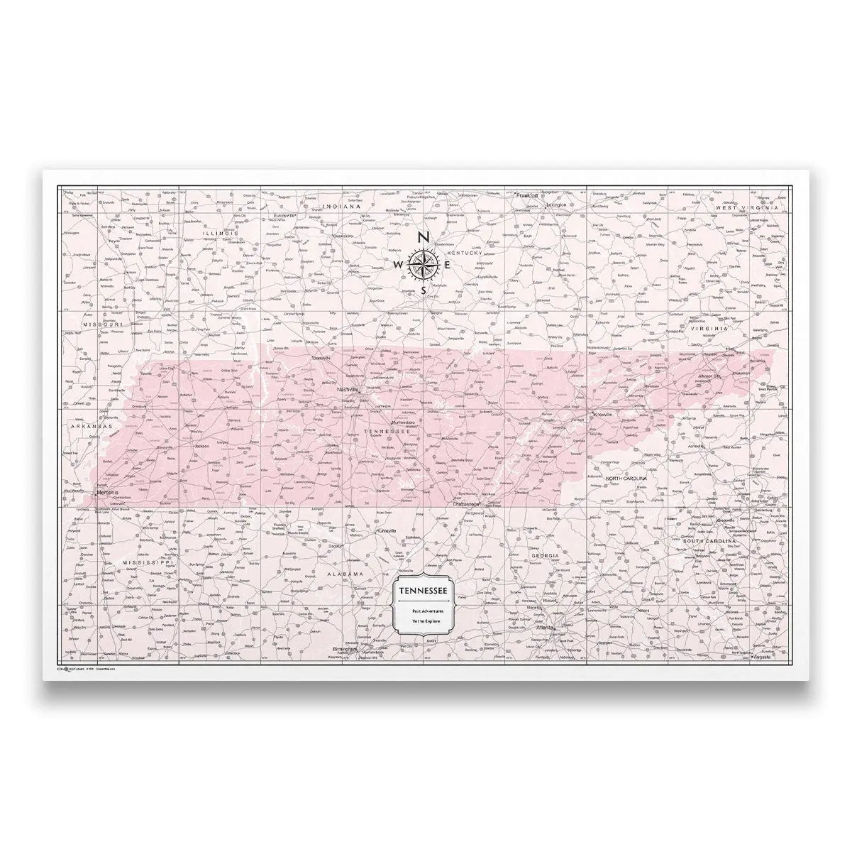 Tennessee Map Poster - Pink Color Splash - Conquest Maps LLC