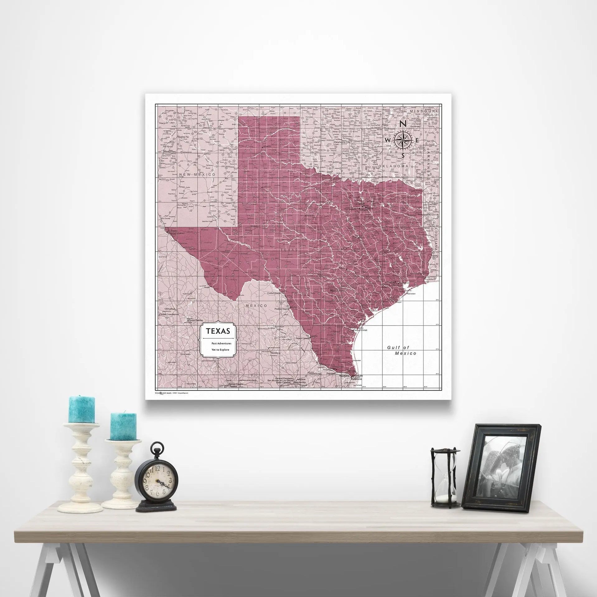 Push Pin Texas Map (Pin Board/Poster) - Burgundy Color Splash ...