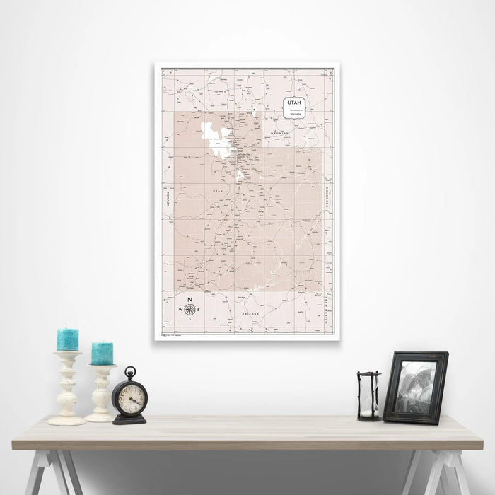 Utah Map Poster - Light Brown Color Splash - Conquest Maps LLC