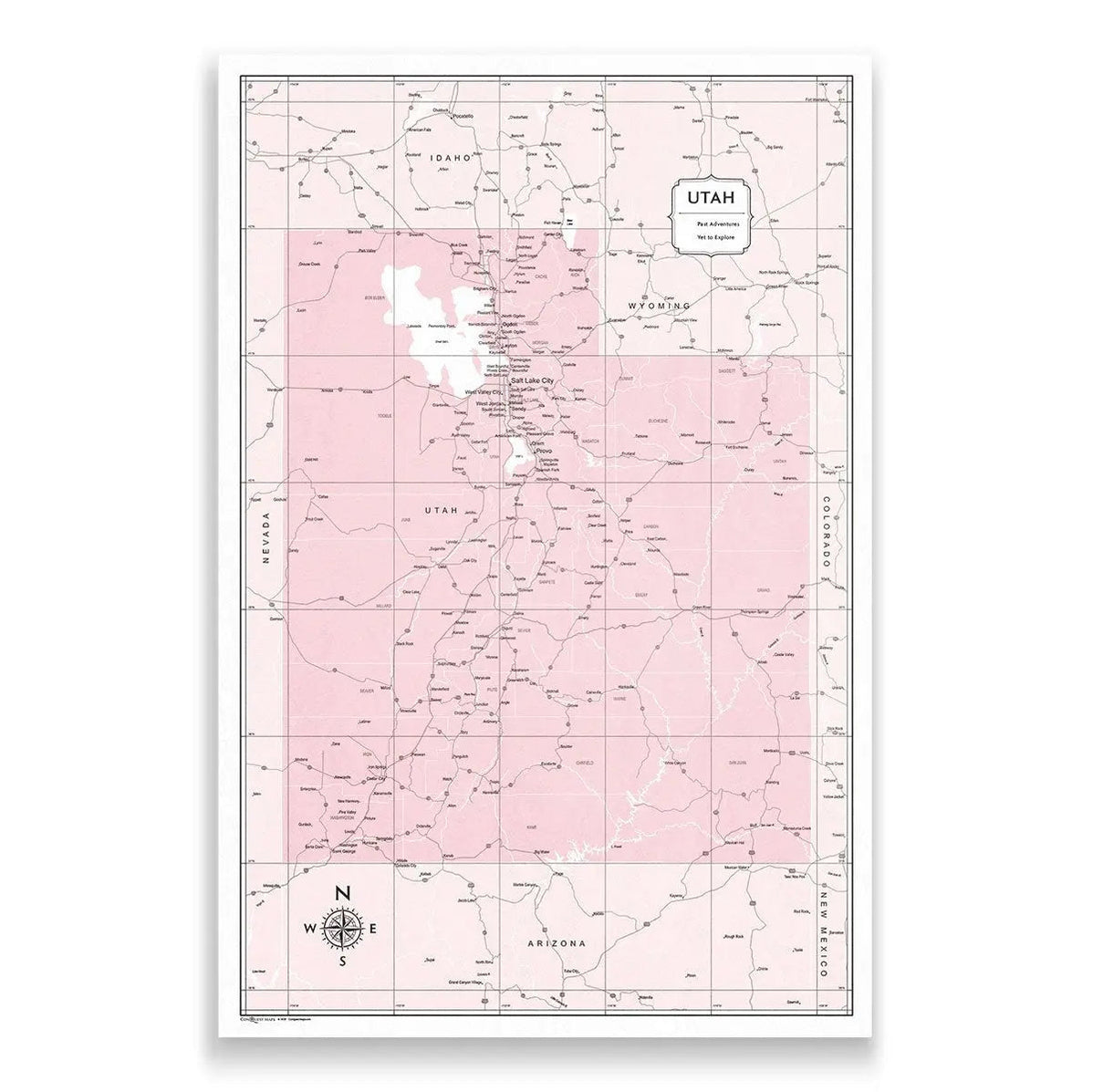 Utah Map Poster - Pink Color Splash - Conquest Maps LLC