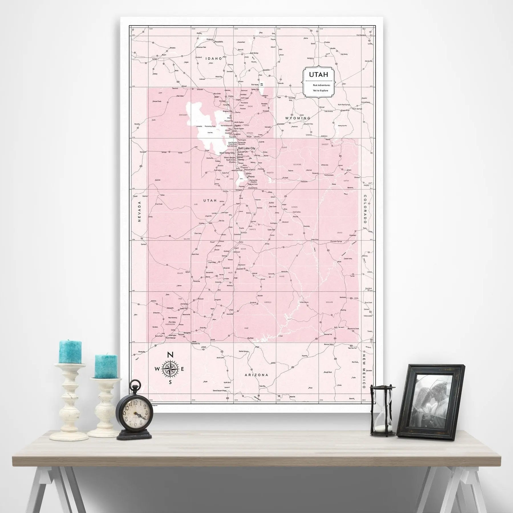 Utah Map Poster - Pink Color Splash - Conquest Maps LLC