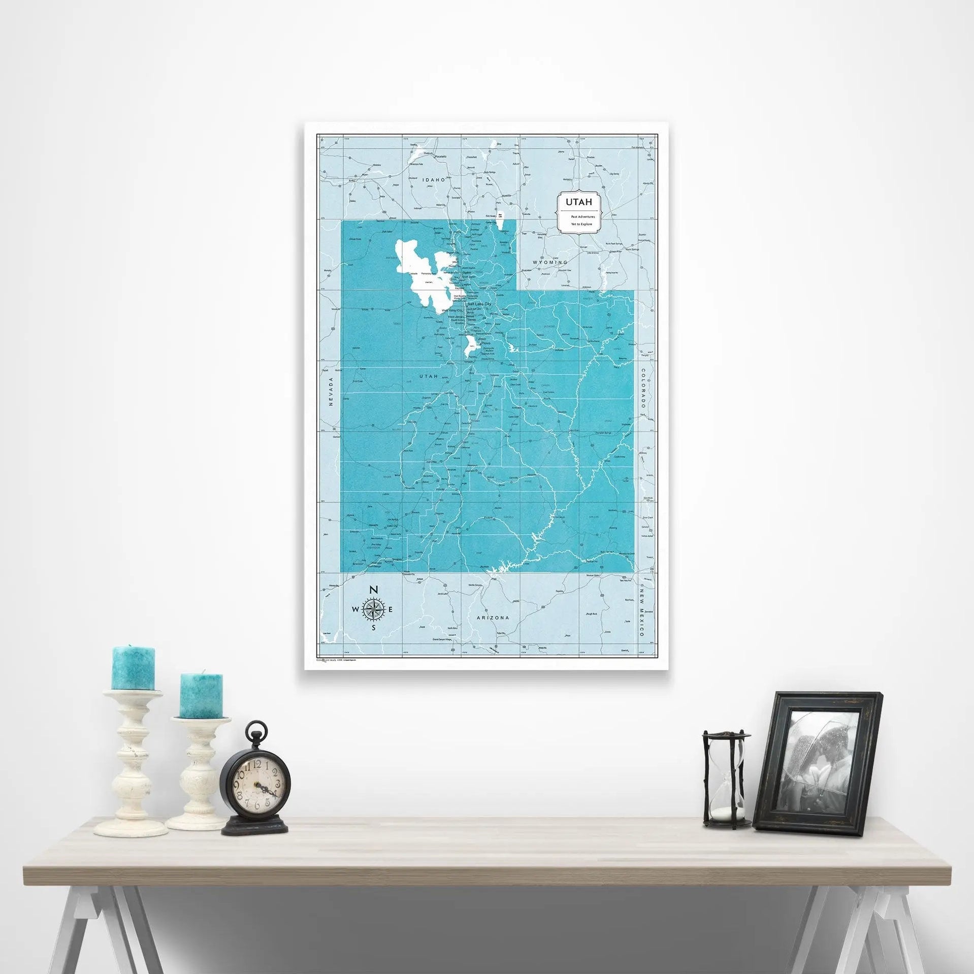 Utah Map Poster - Teal Color Splash - Conquest Maps LLC