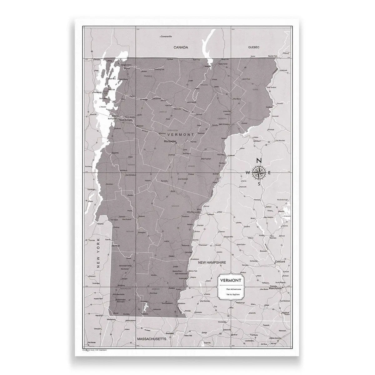 Vermont Map Poster - Dark Brown Color Splash - Conquest Maps LLC
