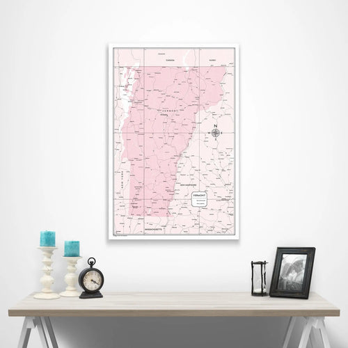 Vermont Map Poster - Pink Color Splash - Conquest Maps LLC