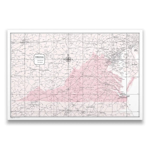 Virginia Map Poster - Pink Color Splash - Conquest Maps LLC
