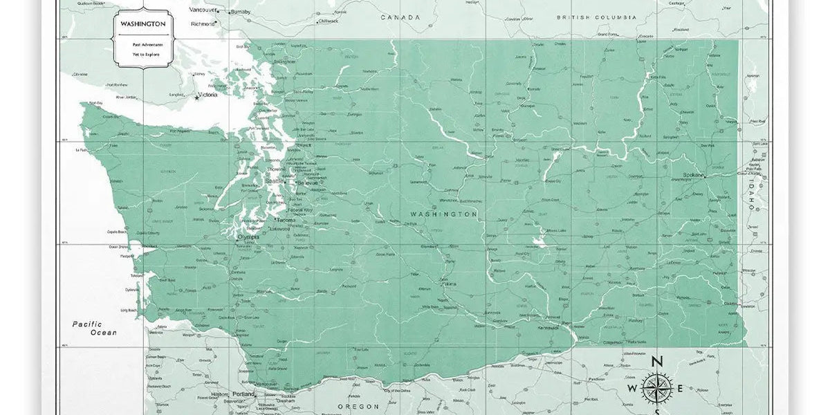 Washington Map Poster - Green Color Splash - Conquest Maps LLC