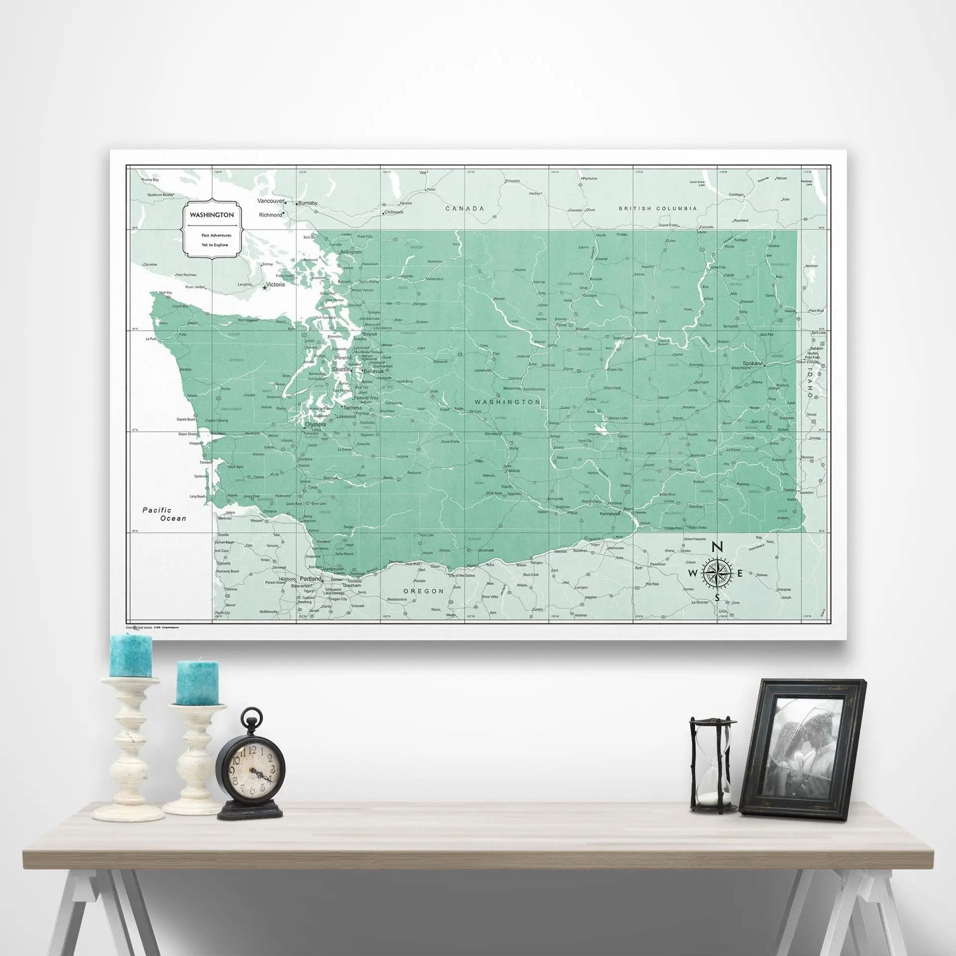 Washington Map Poster - Green Color Splash - Conquest Maps LLC