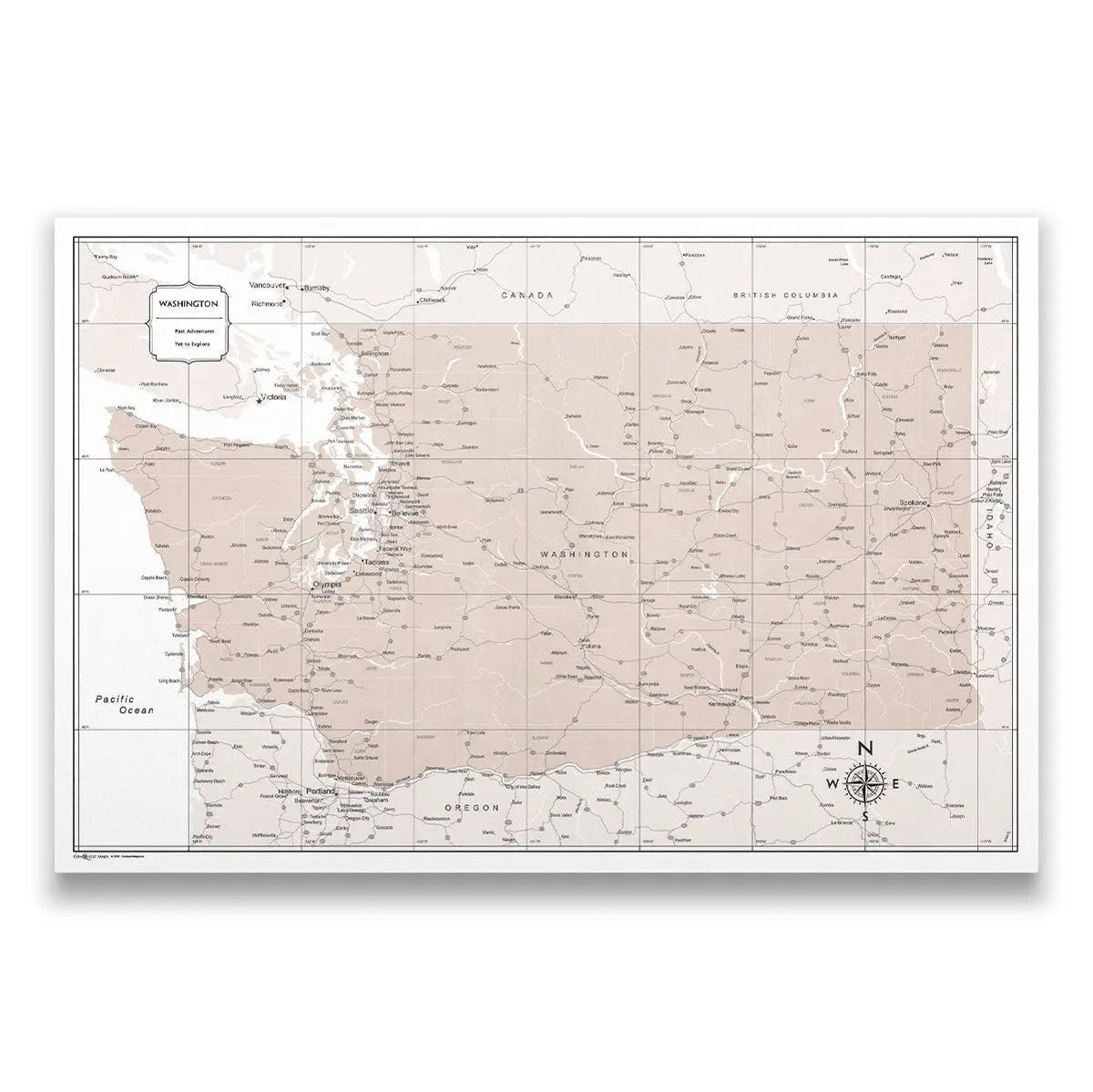 Washington Map Poster - Light Brown Color Splash - Conquest Maps LLC