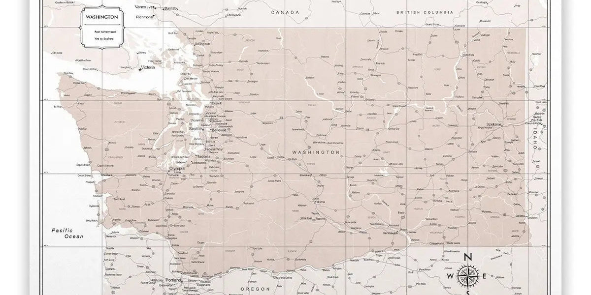 Washington Map Poster - Light Brown Color Splash - Conquest Maps LLC