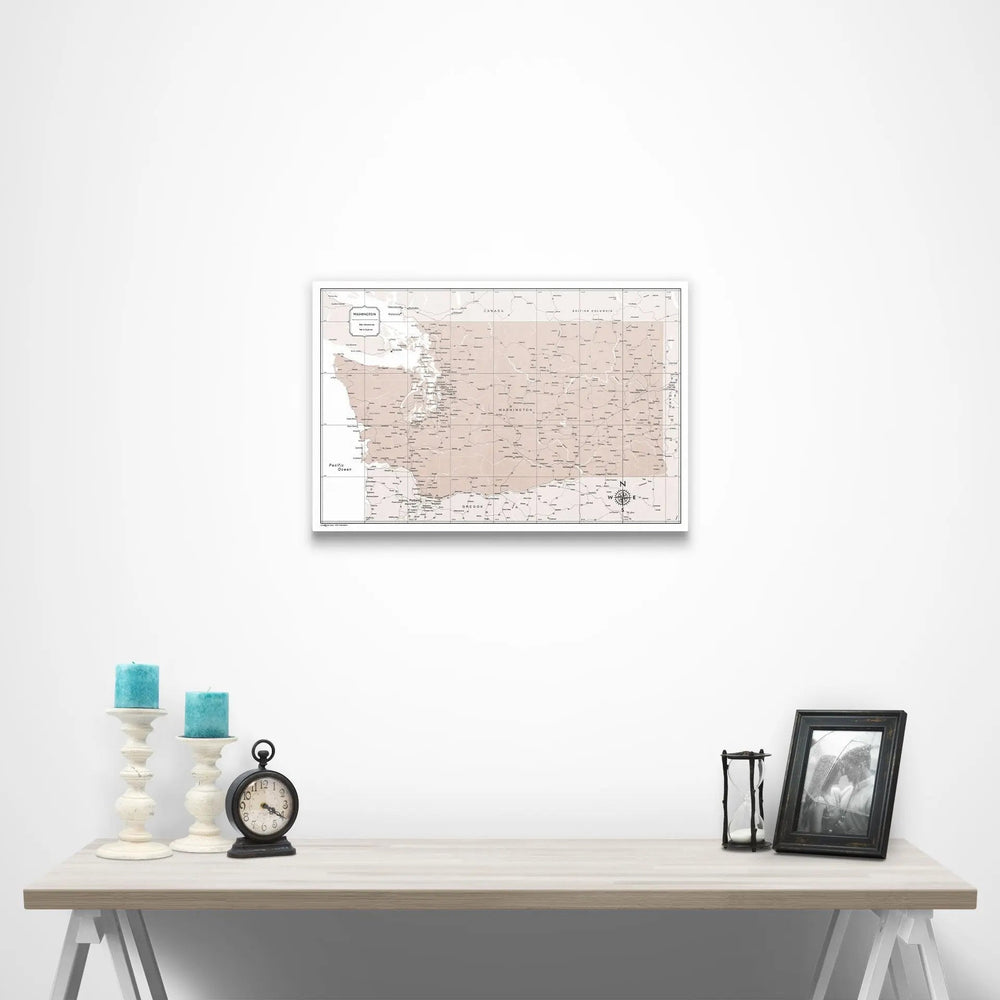 Washington Map Poster - Light Brown Color Splash - Conquest Maps LLC