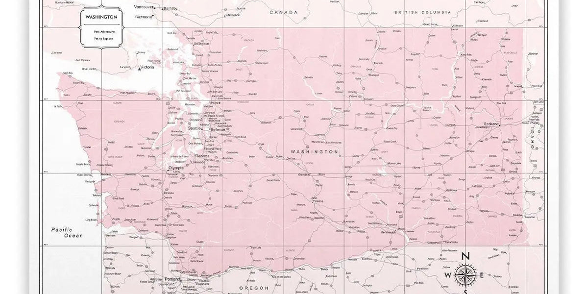 Washington Map Poster - Pink Color Splash - Conquest Maps LLC