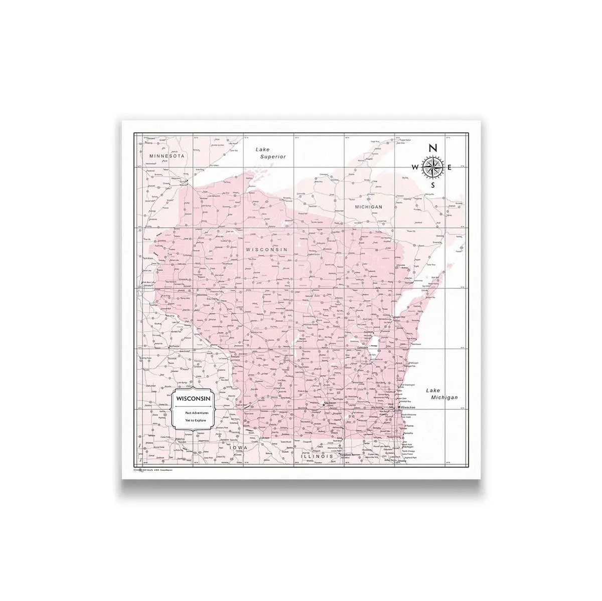 Wisconsin Map Poster - Pink Color Splash - Conquest Maps LLC