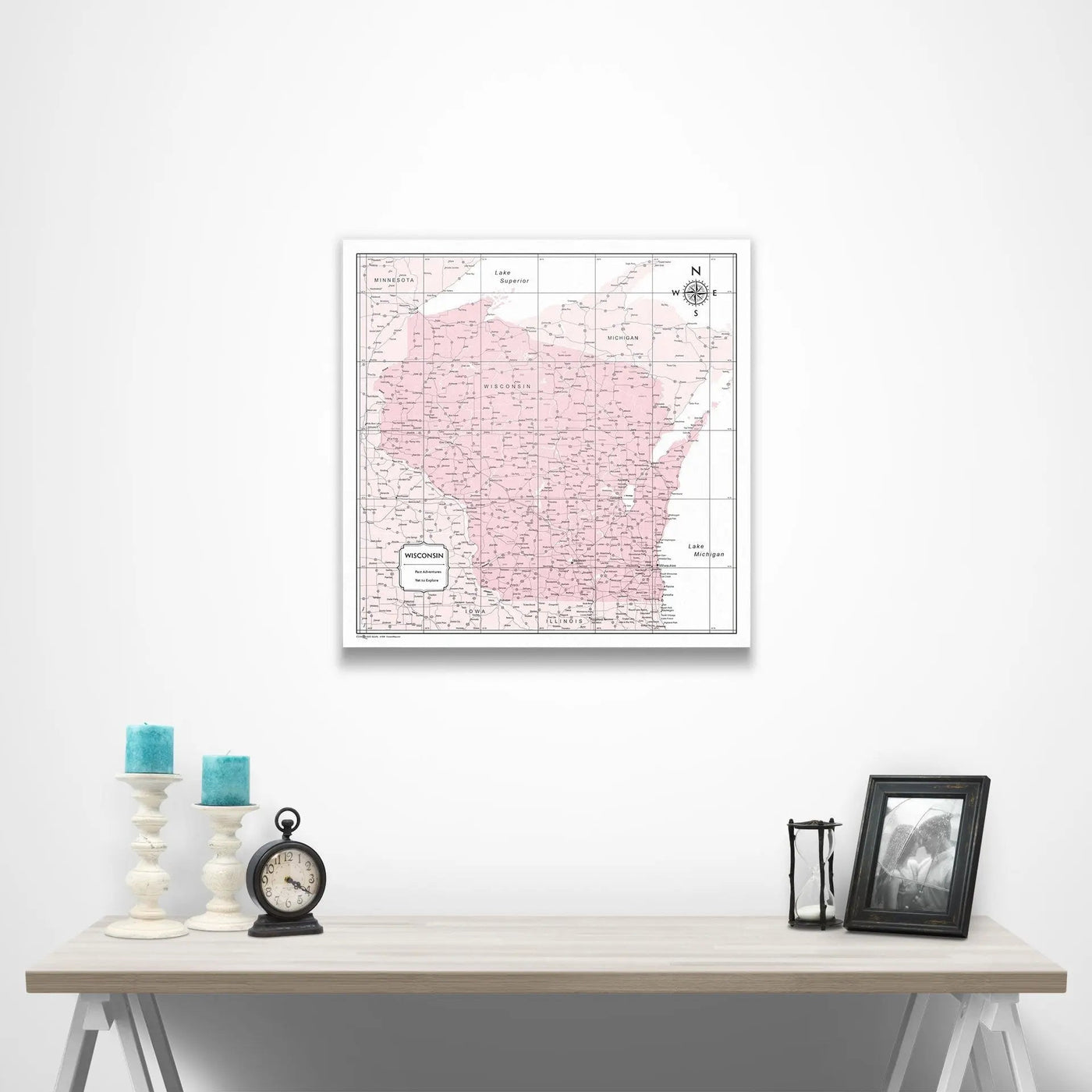Wisconsin Map Poster - Pink Color Splash - Conquest Maps LLC
